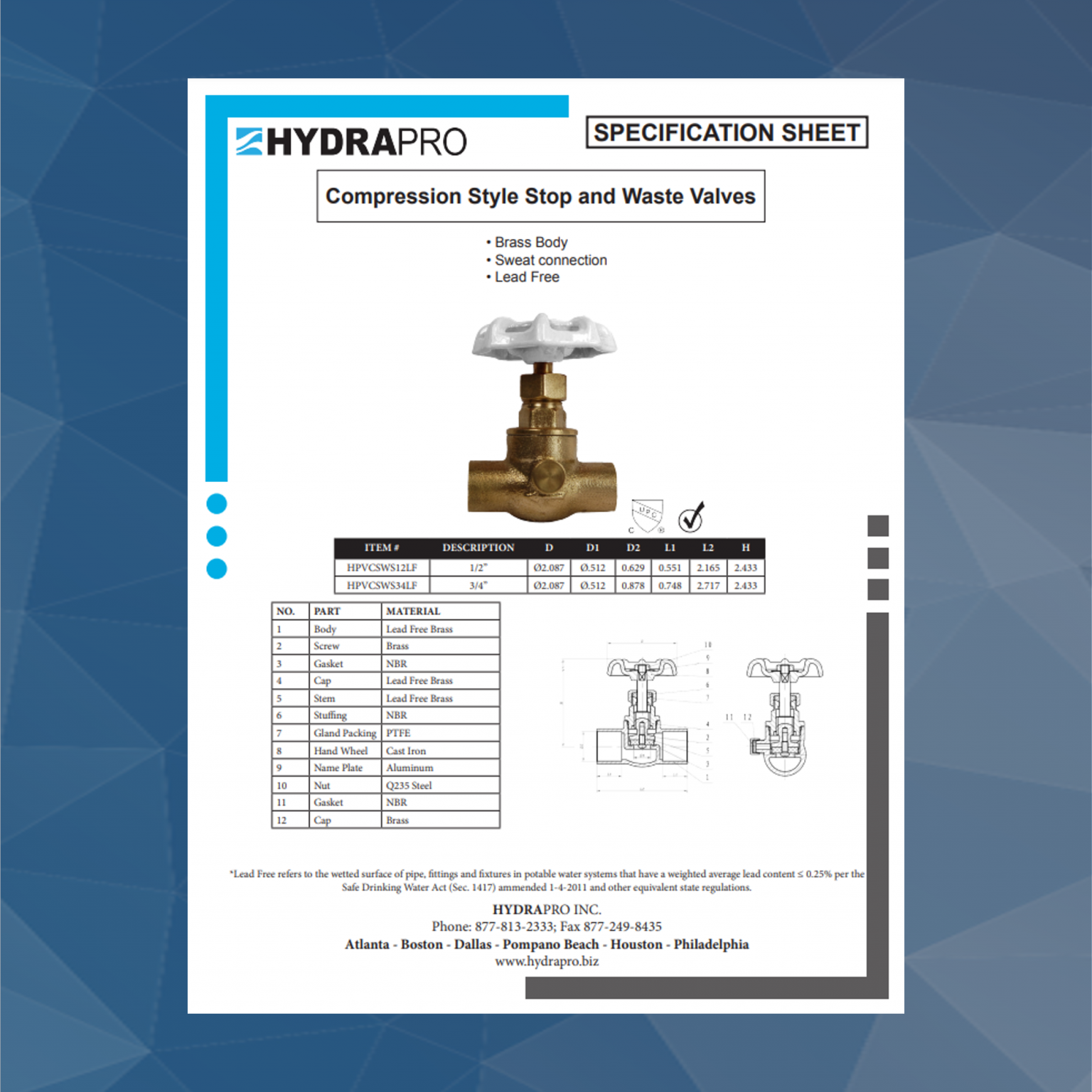 Compression Style Stop & Waste Valves - HydraPro