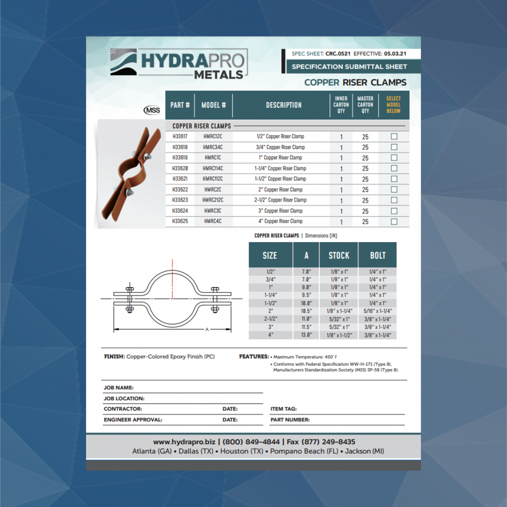 Copper Riser Clamps - HydraPro
