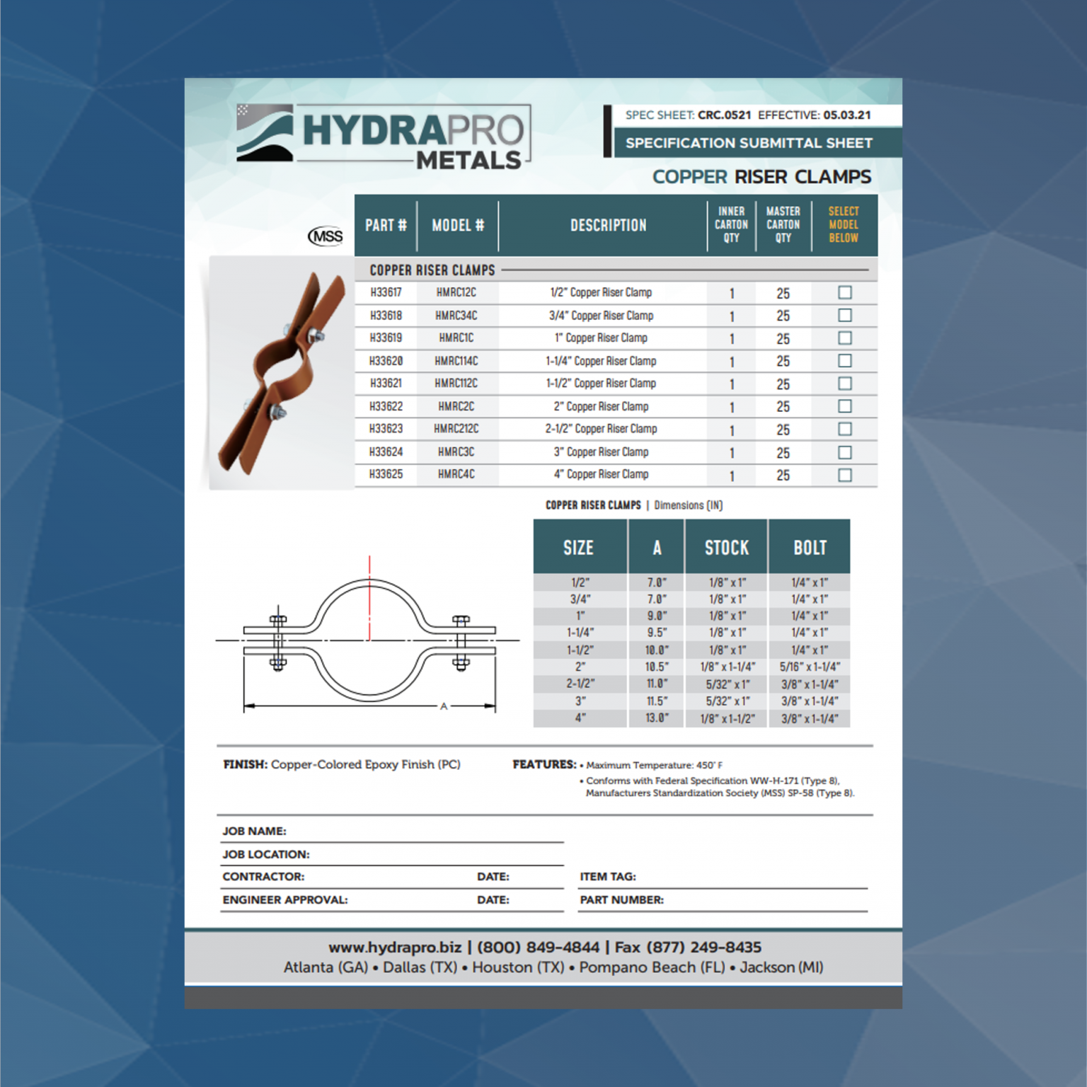 Copper Riser Clamps - HydraPro
