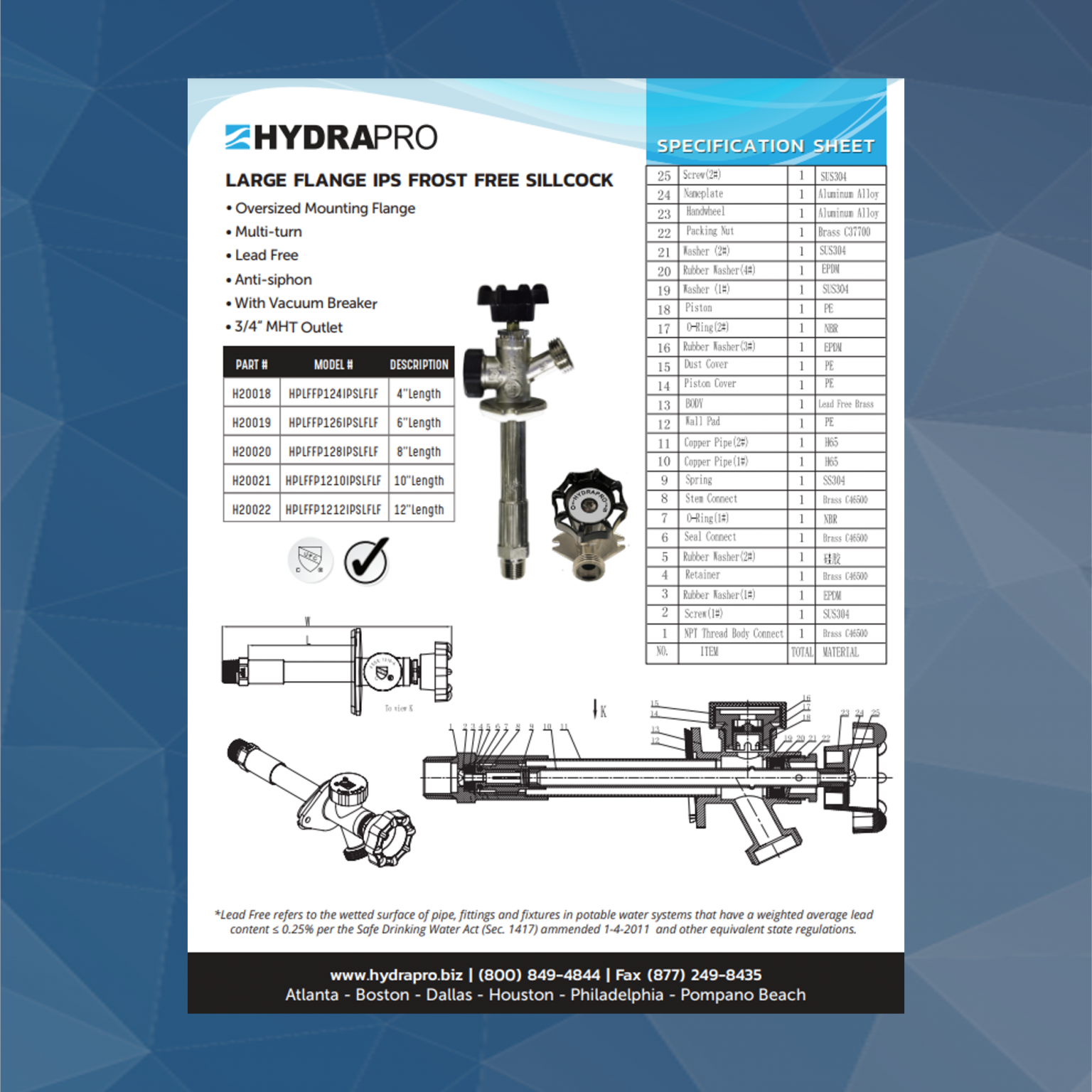 Large Flange Frost Free Sillcocks - HydraPro