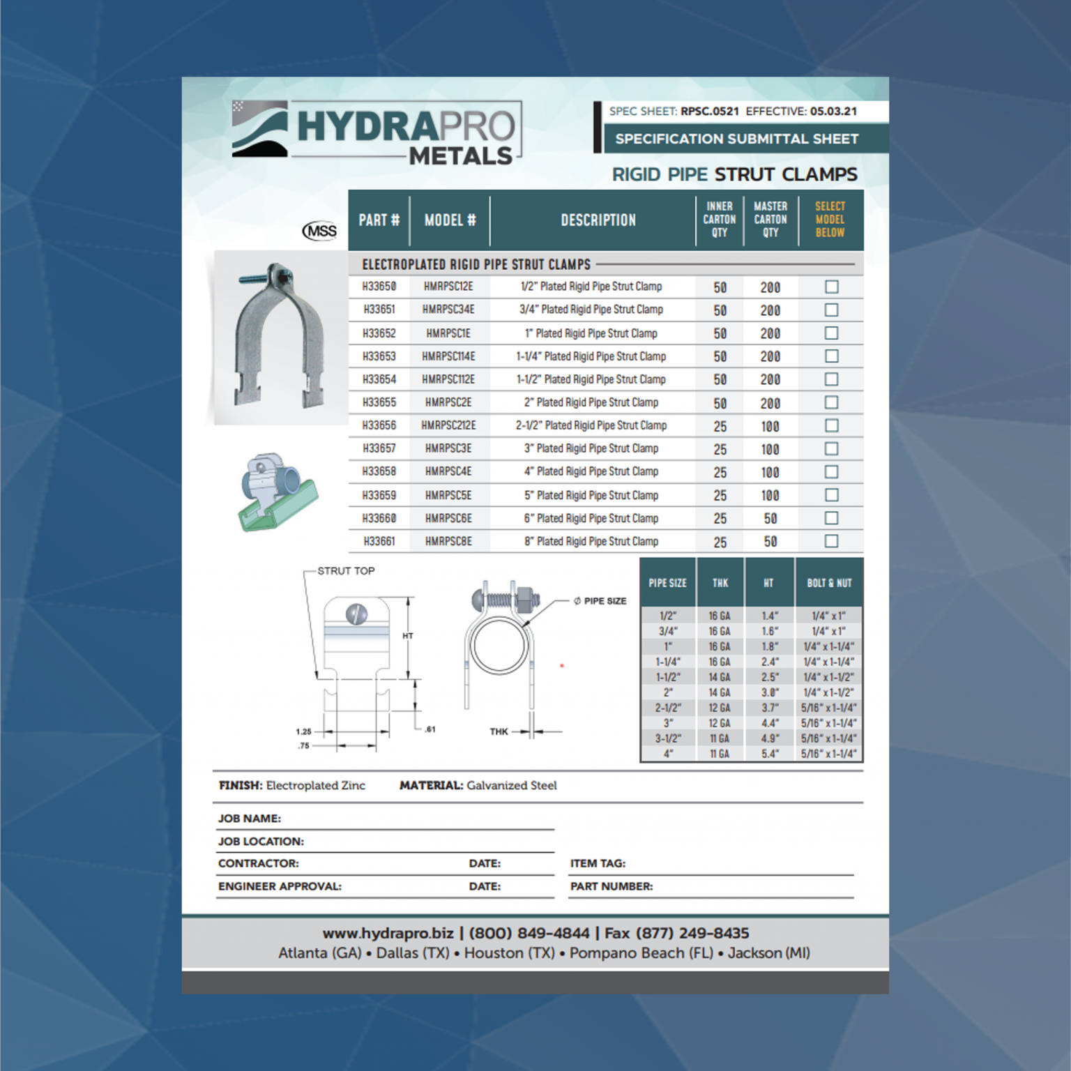 Rigid Pipe Strut Clamp - HydraPro